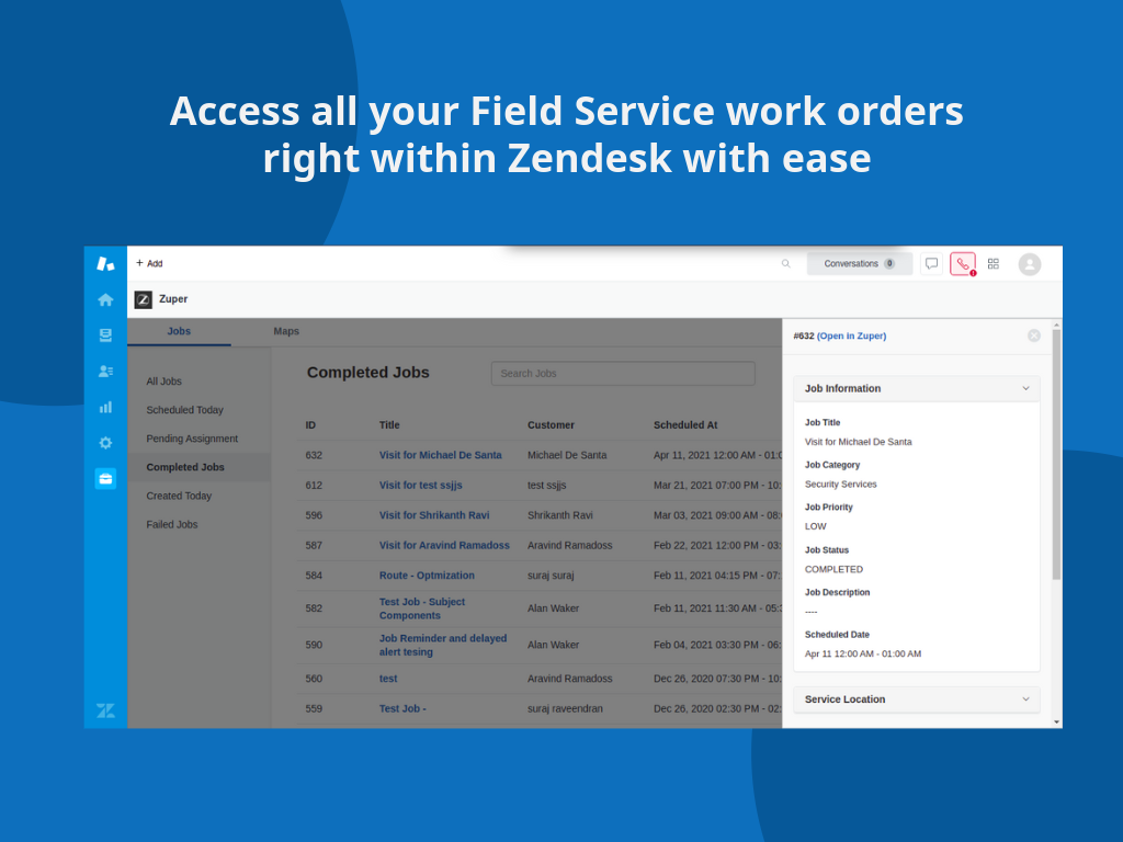 Zuper Mobile Workforce Management App Integration with Zendesk Support